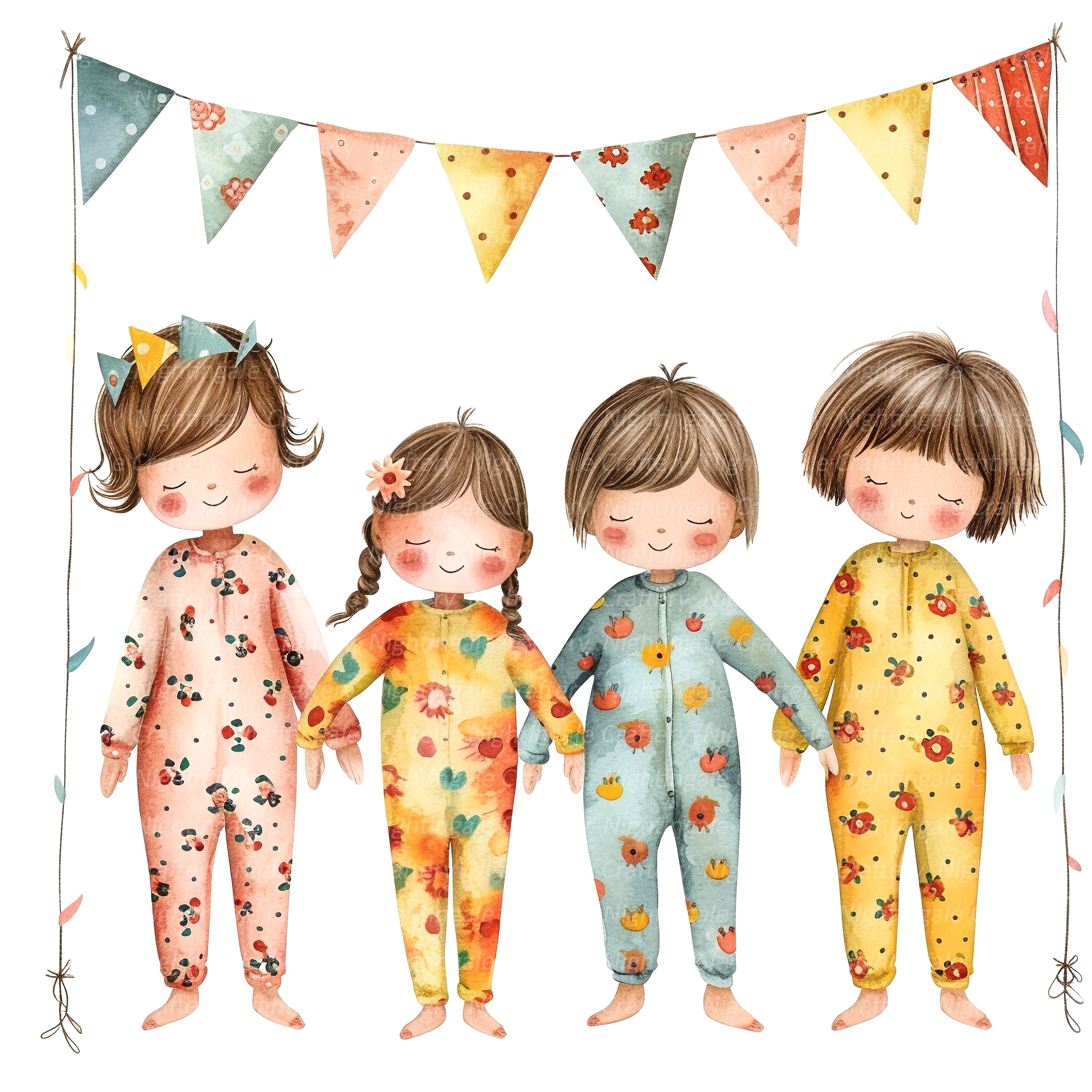 10 Pajama Party Clipart, Kids Slumber Party, Printable Watercolor ...