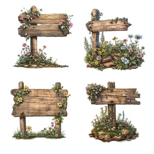 20 Wooden Signs Clipart, Floral Road Sign, Printable Watercolor Clipart ...