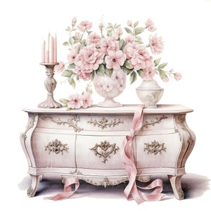 10 Vintage Floral Commode Clipart, Shabby Chic, Printable Watercolor ...