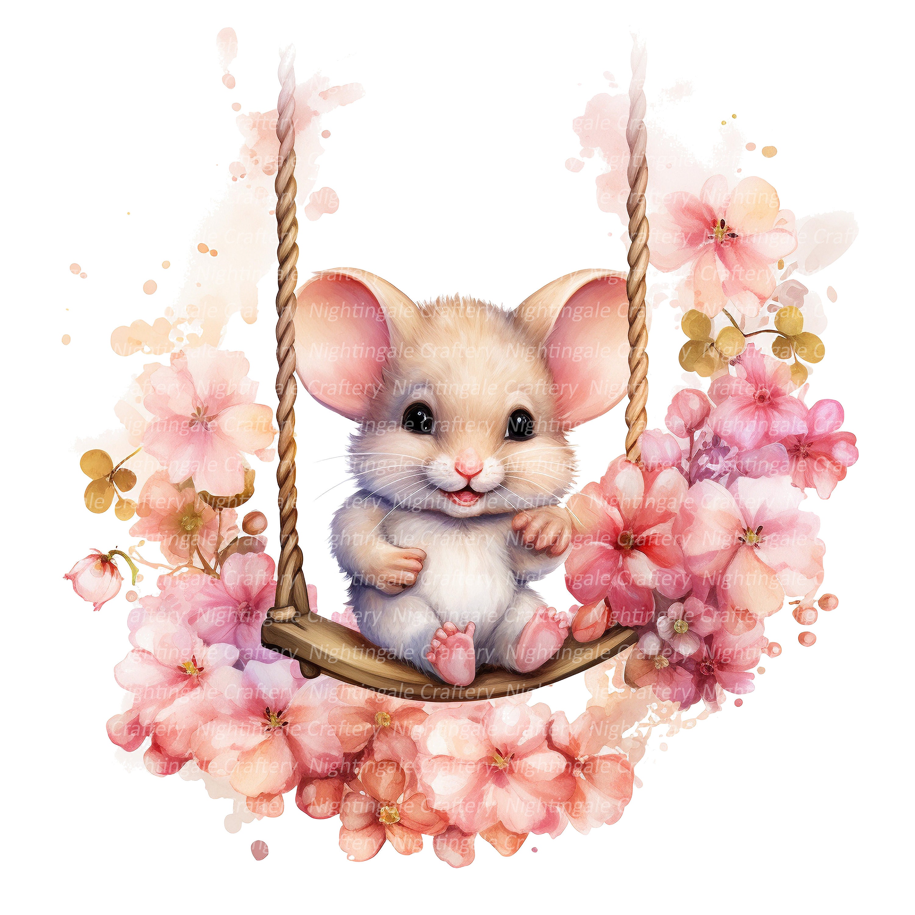 Baby Mouse Swing Clipart Printable Watercolor Clipart 10 - Etsy