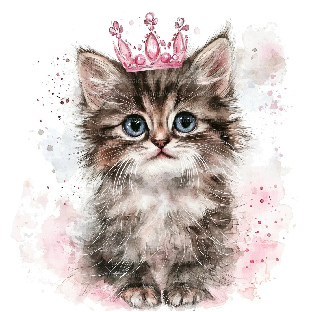9 Kitten Crown Clipart, Princess Kitten, Printable Watercolor Clipart ...