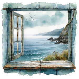 12 Window Ocean View Clipart, Window to Sea Clipart, Printable ...