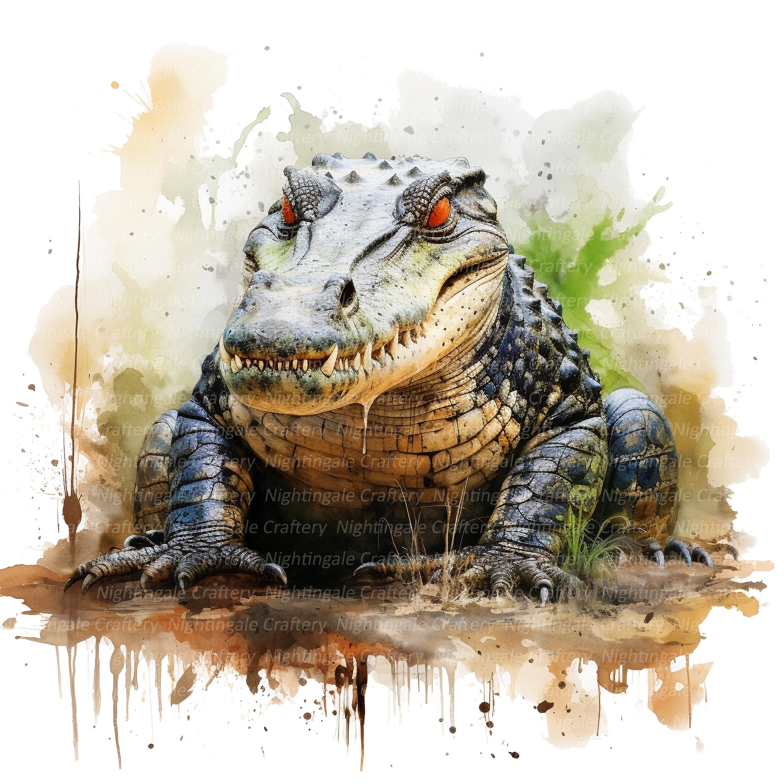 10 Crocodile Clipart, Crocodile in Swamp, Printable Watercolor Clipart ...