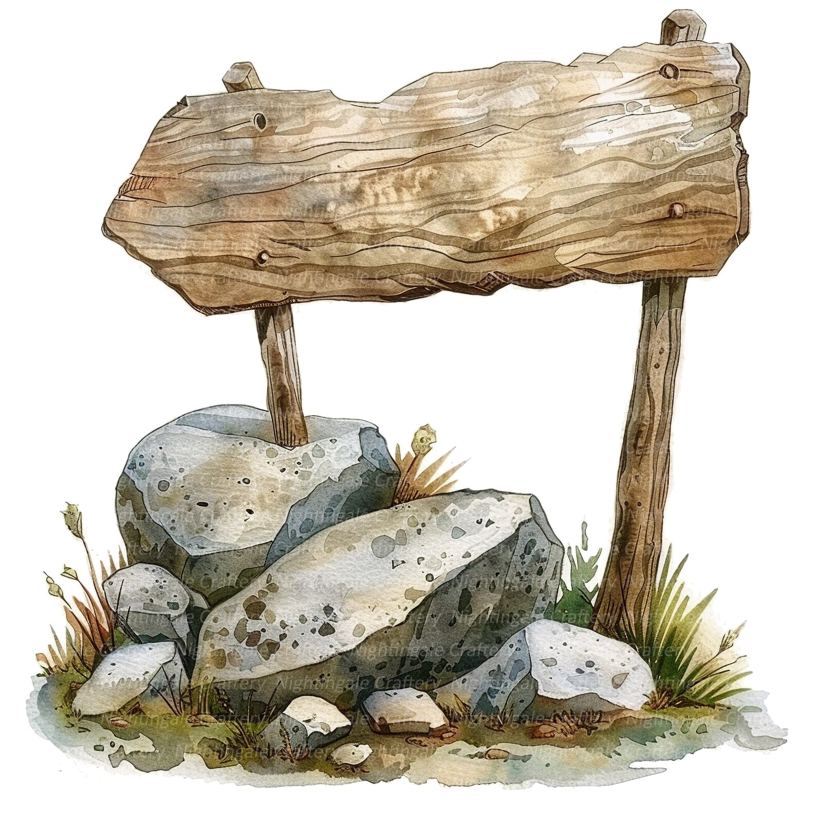 16 Road Sign Clipart, Stone Sign, Garden Sign, Printable Watercolor ...