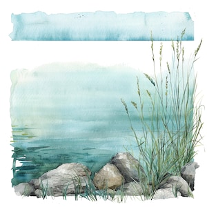 8 Teal Lake Edge Clipart, Lake Coast, Printable Watercolor Clipart ...
