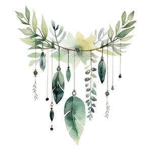 10 Boho Leaves Decor Clipart, Boho Garland, Printable Watercolor ...