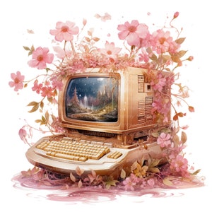 10 Pink Luxury Computer Clipart, PC Clipart, Printable Watercolor ...