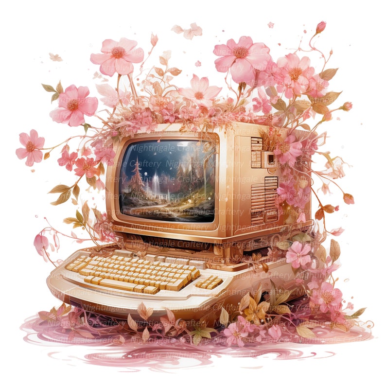 10 Pink Luxury Computer Clipart, PC Clipart, Printable Watercolor ...