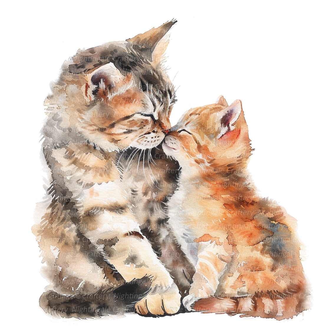 10 Cat and Kitten Clipart, Kitten Love Clipart, Printable Watercolor ...
