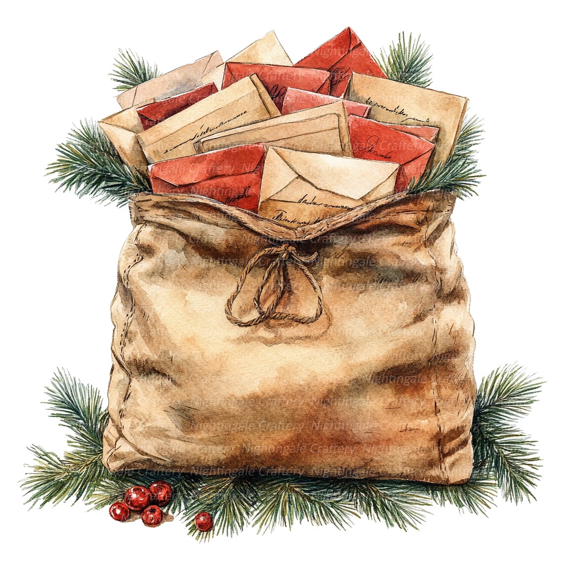 9 Sack With Letters Clipart, Christmas Letters, Printable Watercolor ...