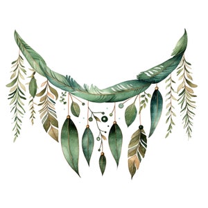10 Boho Leaves Decor Clipart, Boho Garland, Printable Watercolor ...