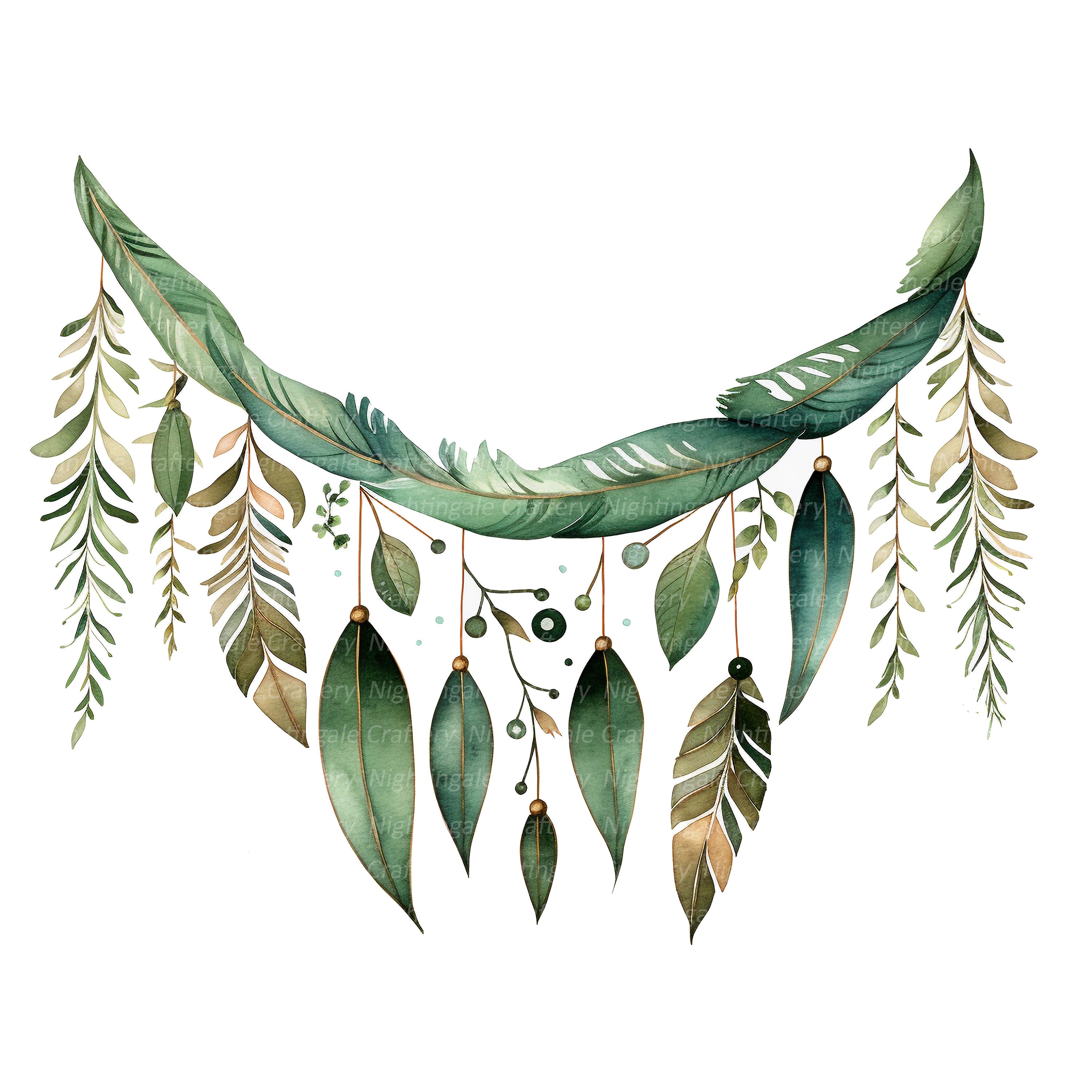 10 Boho Leaves Decor Clipart, Boho Garland, Printable Watercolor ...
