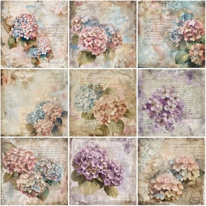 18 Vintage Hydrangea Background Papers, 12 X 12 Digital Paper Pack ...