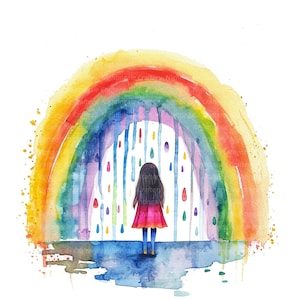 11 Girl and Rainbow Clipart, Nursery Rainbow, Printable Watercolor ...