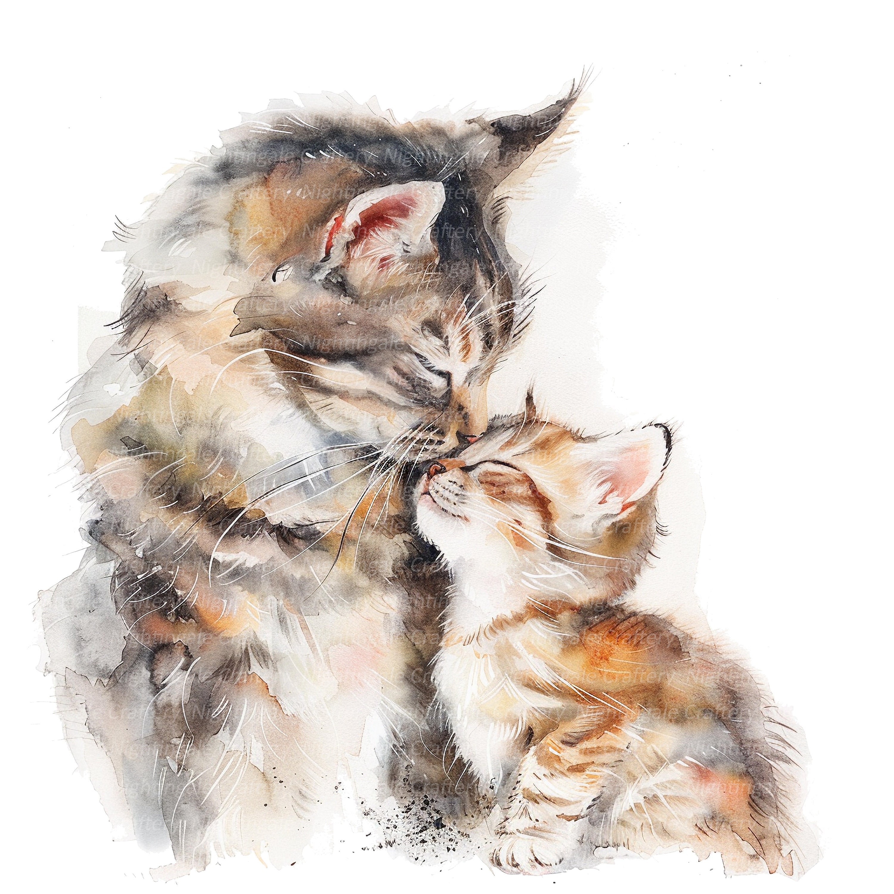 10 Cat and Kitten Clipart, Kitten Love Clipart, Printable Watercolor ...