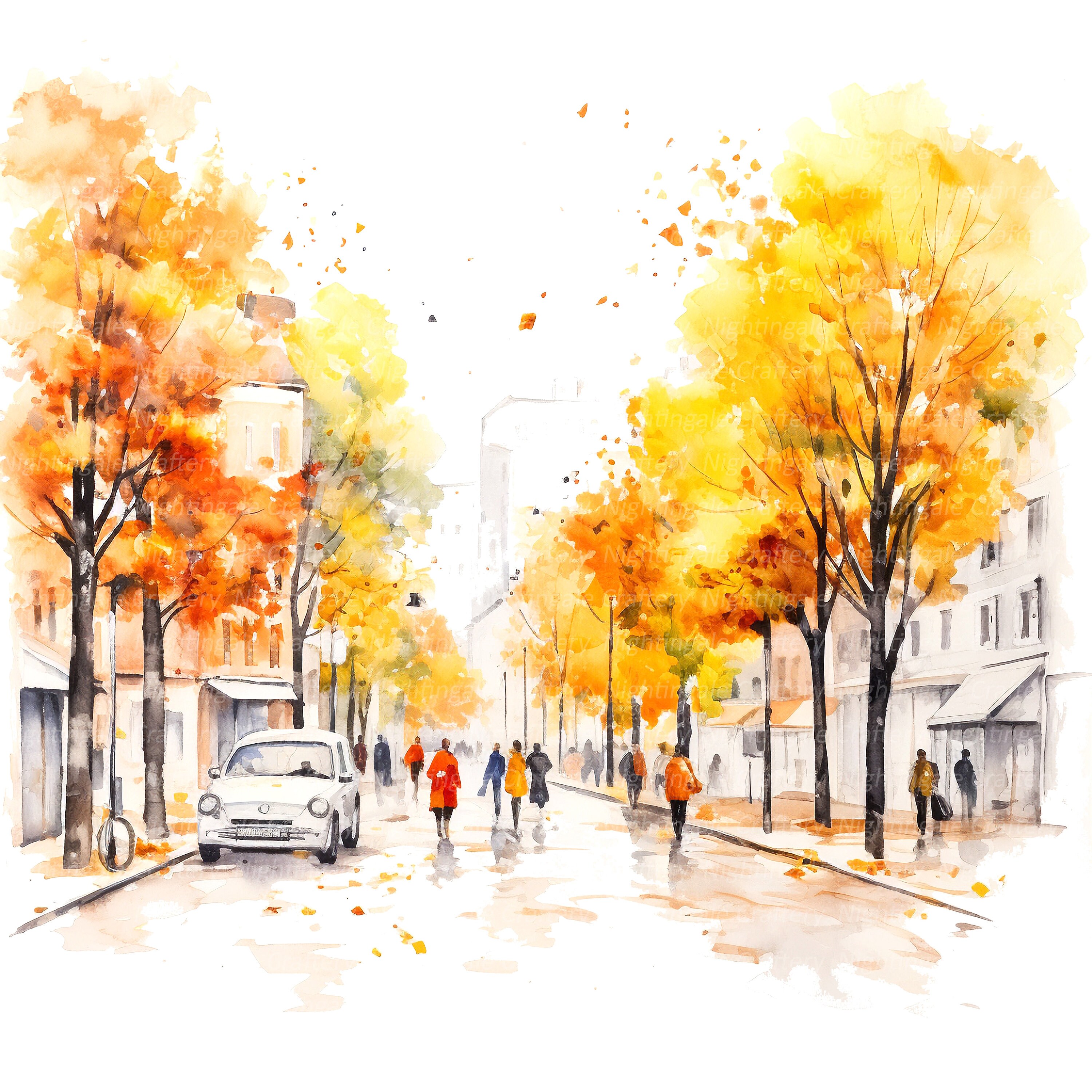 12 Autumn Street Clipart Autumn Clipart Printable Watercolor - Etsy