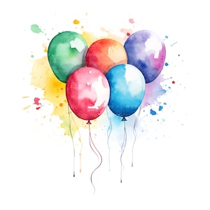 10 Party Balloons Set 2 Clipart, Coloured Balloons Clipart, Printable ...