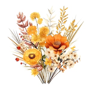 16 Autumn Flowers Clipart, Boho Flowers Clipart, Printable Watercolor ...