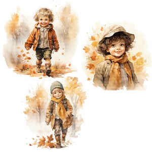 14 Little Boy in Autumn Clipart, Autumn Kid, Printable Watercolor ...