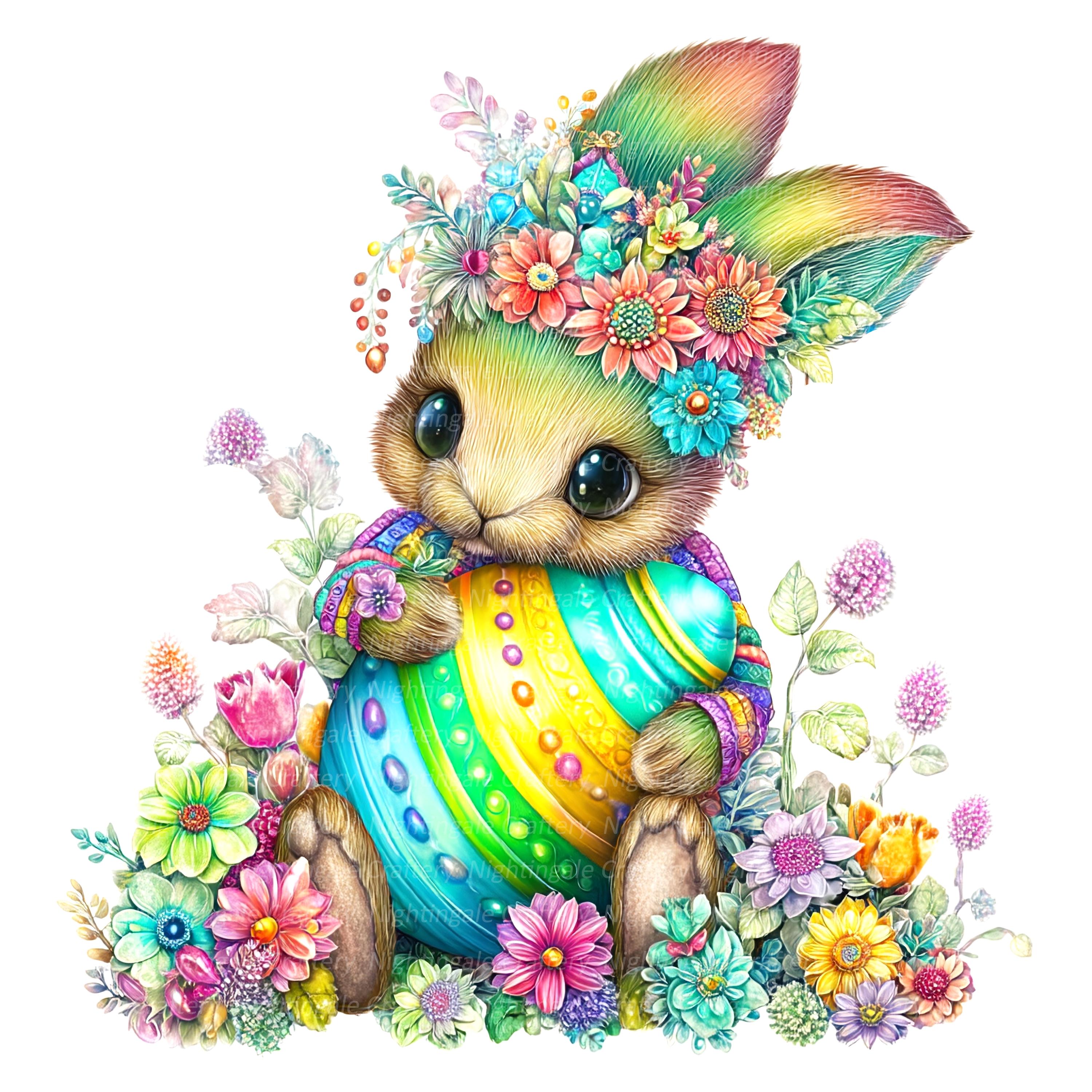 10 Floral Bunny Clipart, Easter Clipart, Printable Illustration Clipart ...