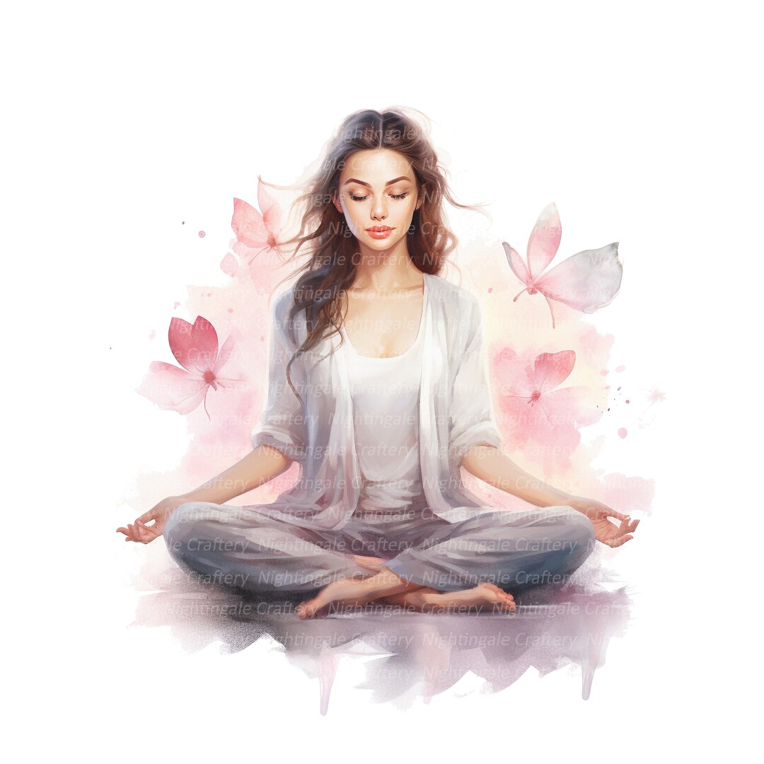 12 Woman Meditating Clipart, Meditation, Printable Watercolor Clipart ...