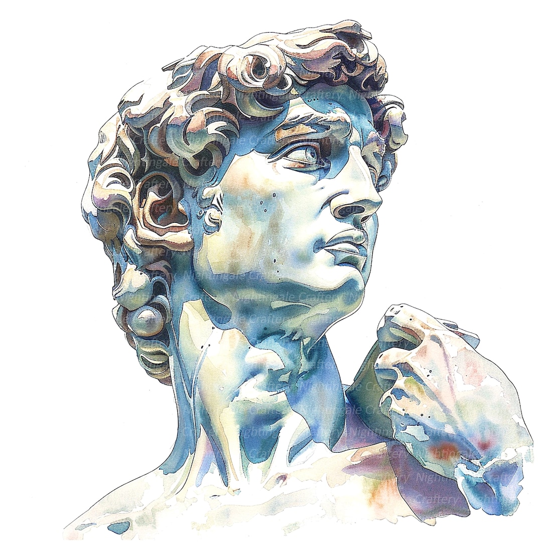 10 David Statue Clipart, David Sculpture Clipart, Printable Watercolor ...