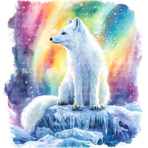10 Polar Fox Clipart, Northern Lights Print, Printable Watercolor ...