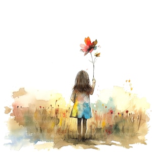 10 Girl and Flower Clipart, Floral Girl Print, Printable Watercolor ...