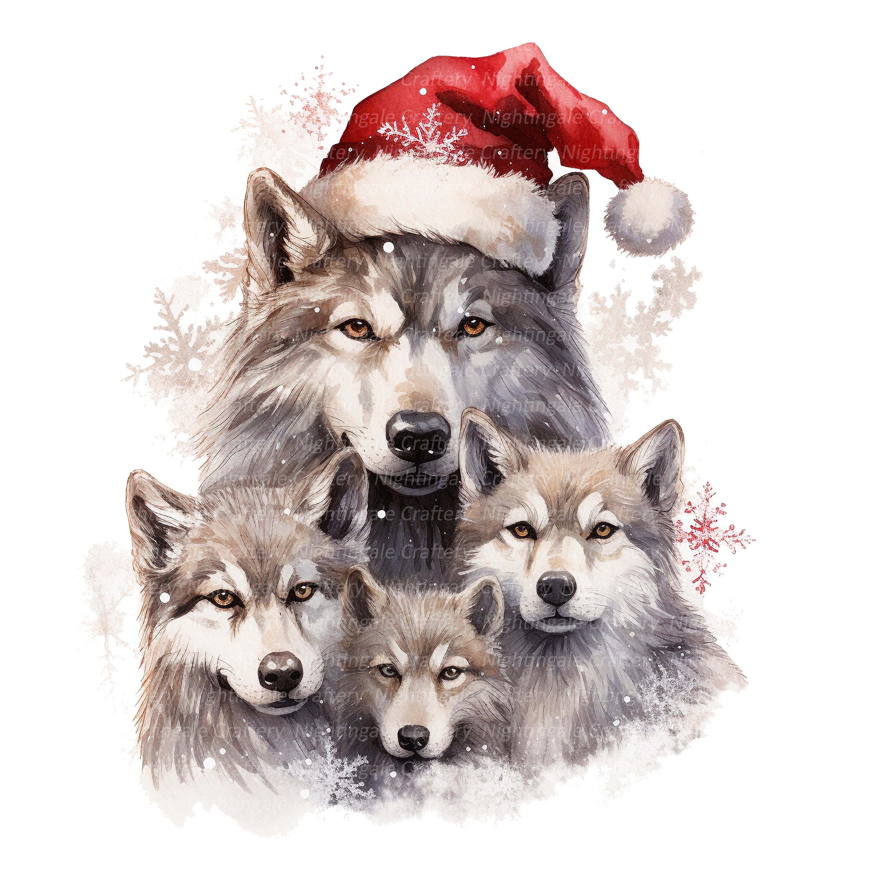 10 Wolf Family Christmas Clipart, Christmas Wolf, Printable Watercolor ...