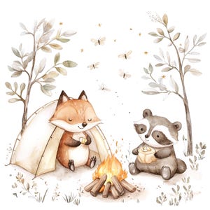 8 Animals Camping Clipart, Nursery Clipart, Printable Watercolor ...