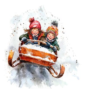 12 Kids in Sleigh Clipart, Christmas Clipart, Printable Watercolor ...