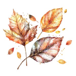 14 Jeweled Autumn Leaves Clipart, Fall Leaves, Printable Watercolor ...