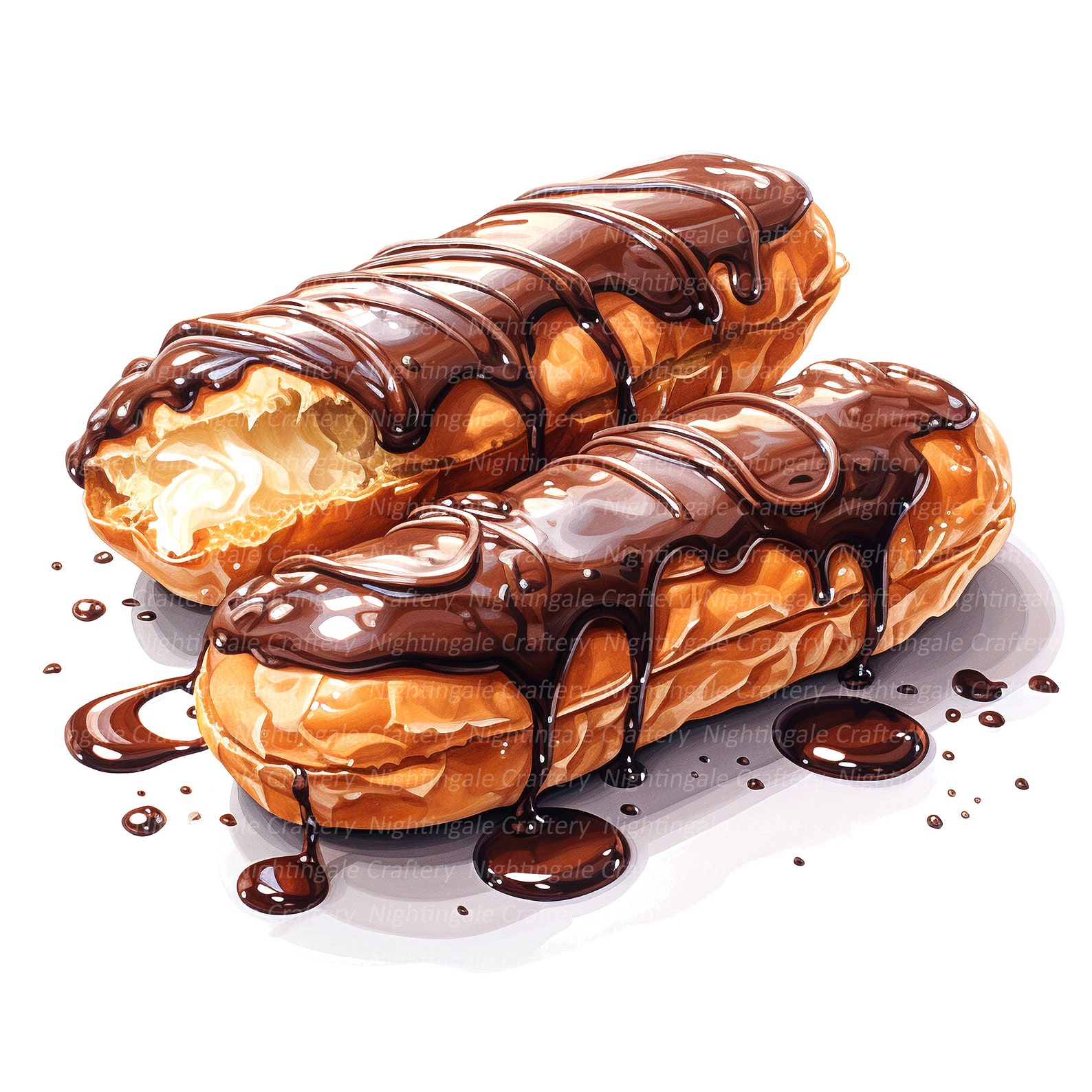 10 Tasty Eclair Clipart, Dessert Clipart, Printable Watercolor Clipart ...