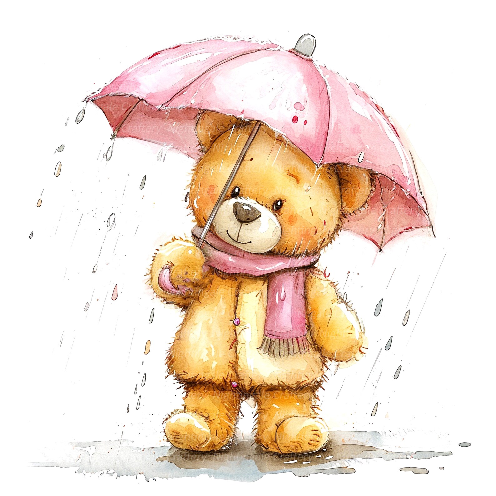 10 Teddy Bear Rainy Clipart, Teddy Bear in Rain, Printable Watercolor ...