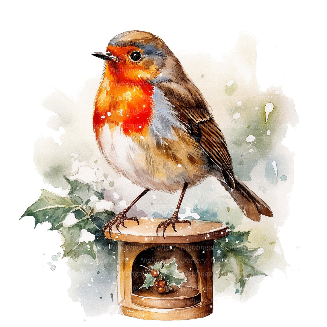 12 Christmas Robin Clipart Set 2, Printable Watercolor Clipart, High ...