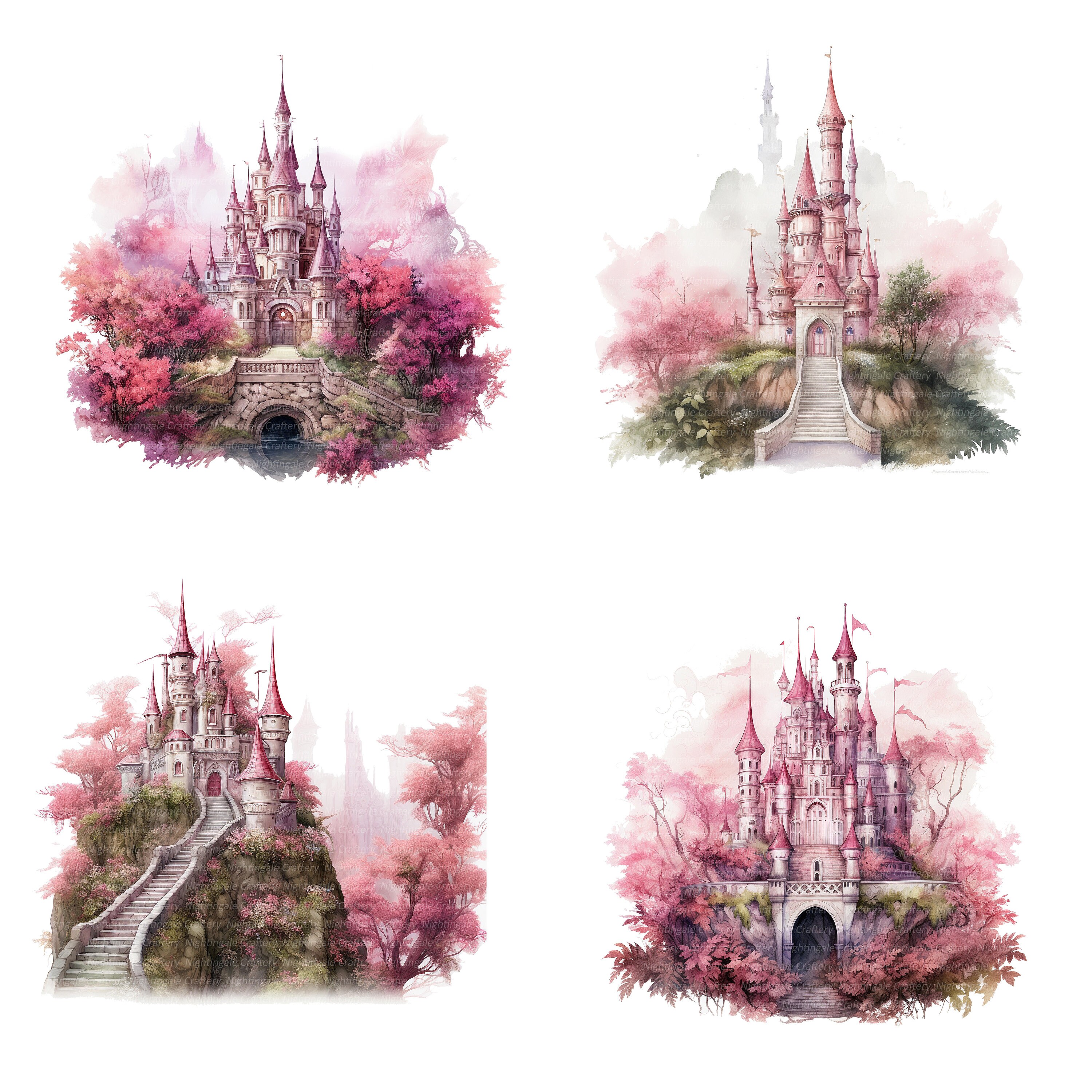 20 Princess Castle Set 2 Clipart, Printable Watercolor Clipart, High ...