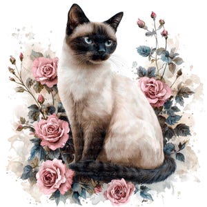 10 Floral Cats, Cats Clipart, Cat in Roses, Printable Watercolor ...