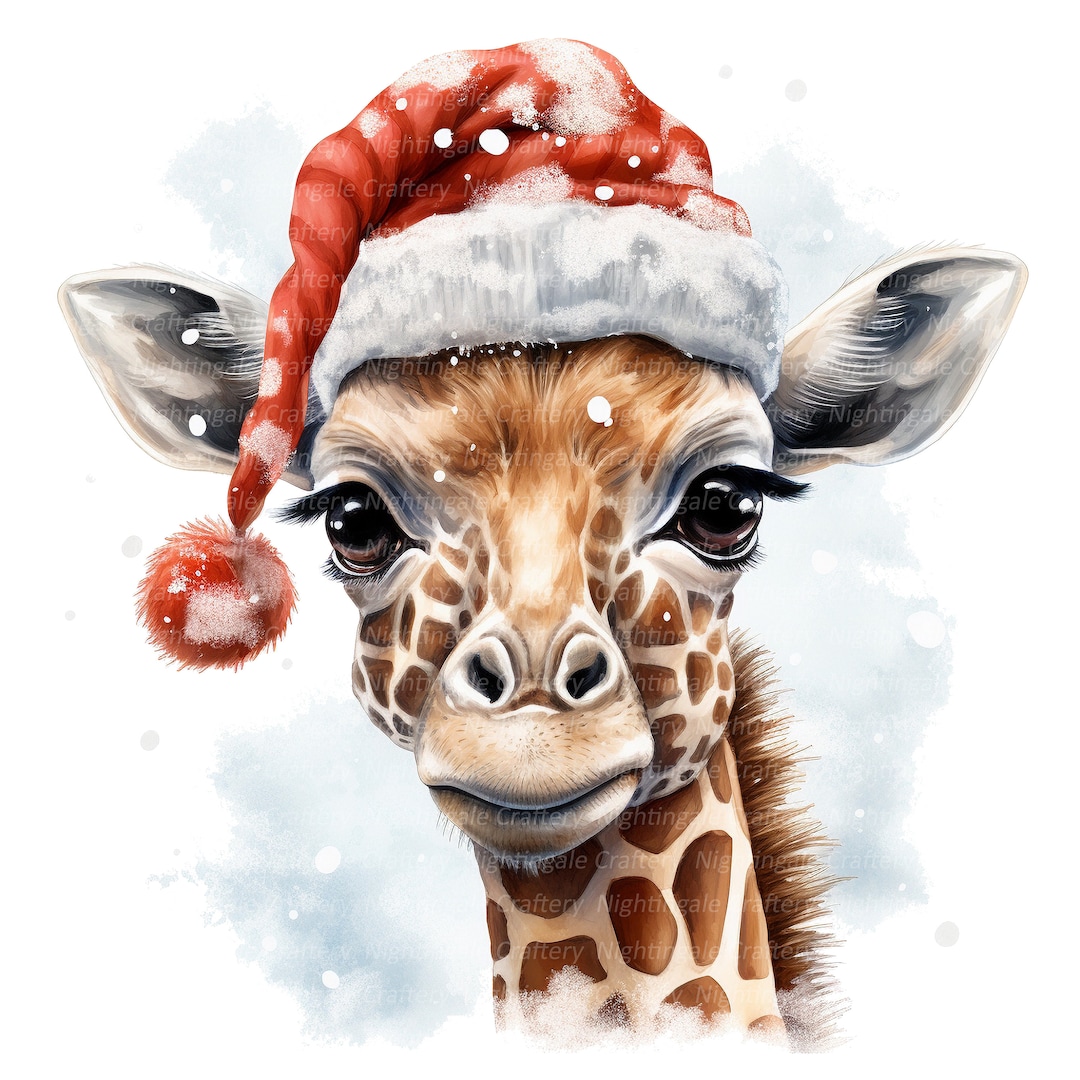 10 Giraffe With Santa Hat Clipart, Christmas, Printable Watercolor ...