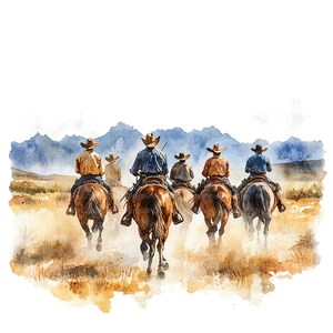 7 Cowboys Clipart, Wild West Cowboys Riding, Printable Watercolor ...