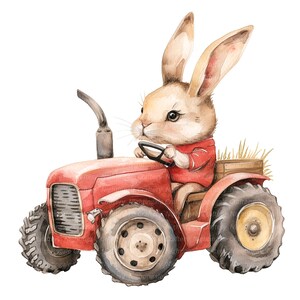 10 Bunny With Tractor Clipart, Bunny Farmer, Printable Watercolor ...