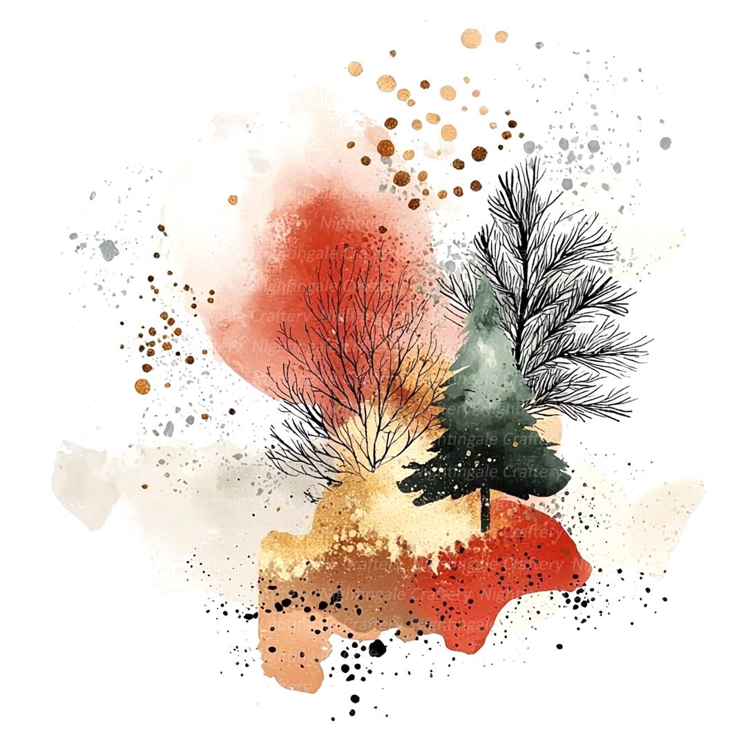 12 Abstract Christmas Cards 2, Christmas Design, Printable Watercolor ...