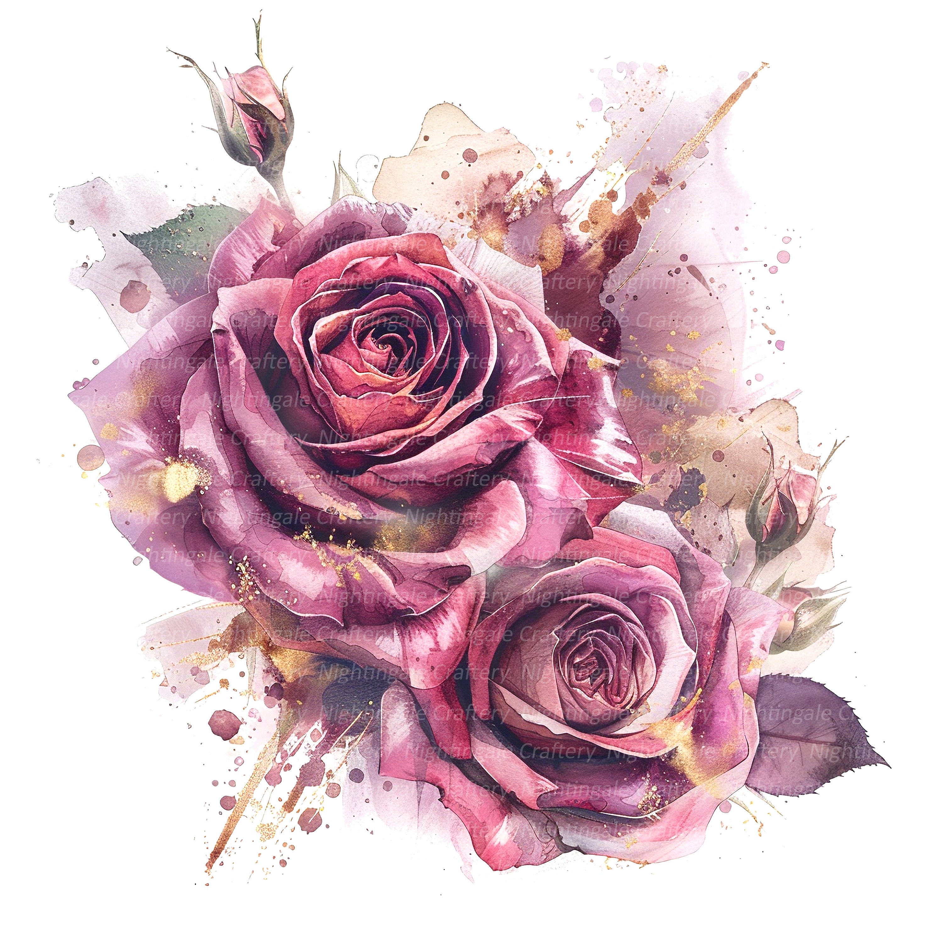 11 Roses Bouquet Clipart Set 2, Roses Print, Printable Watercolor ...