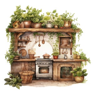 12 Fairy Kitchen Clipart, Printable Watercolor Clipart, 12 High Quality ...