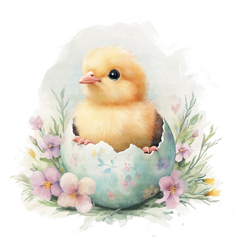 12 Easter Chick Hatching Clipart, Chicken Egg, Printable Watercolor ...