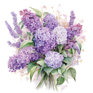 10 Lilac Lavender Bouquet Clipart, Lavender, Printable Watercolor ...