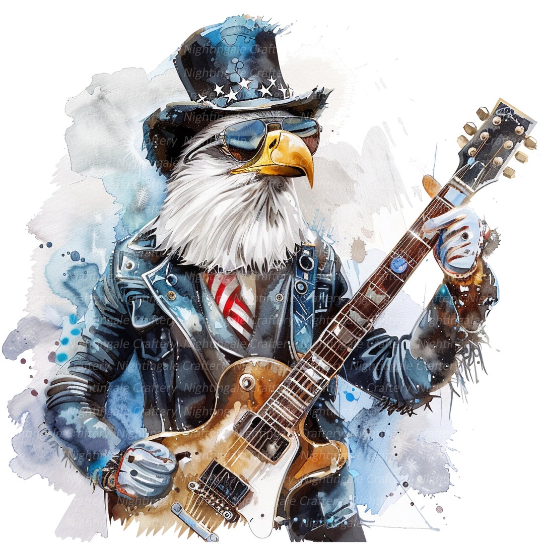 10 Eagle Rockstar Clipart, Whimsical Birds, Printable Watercolor ...