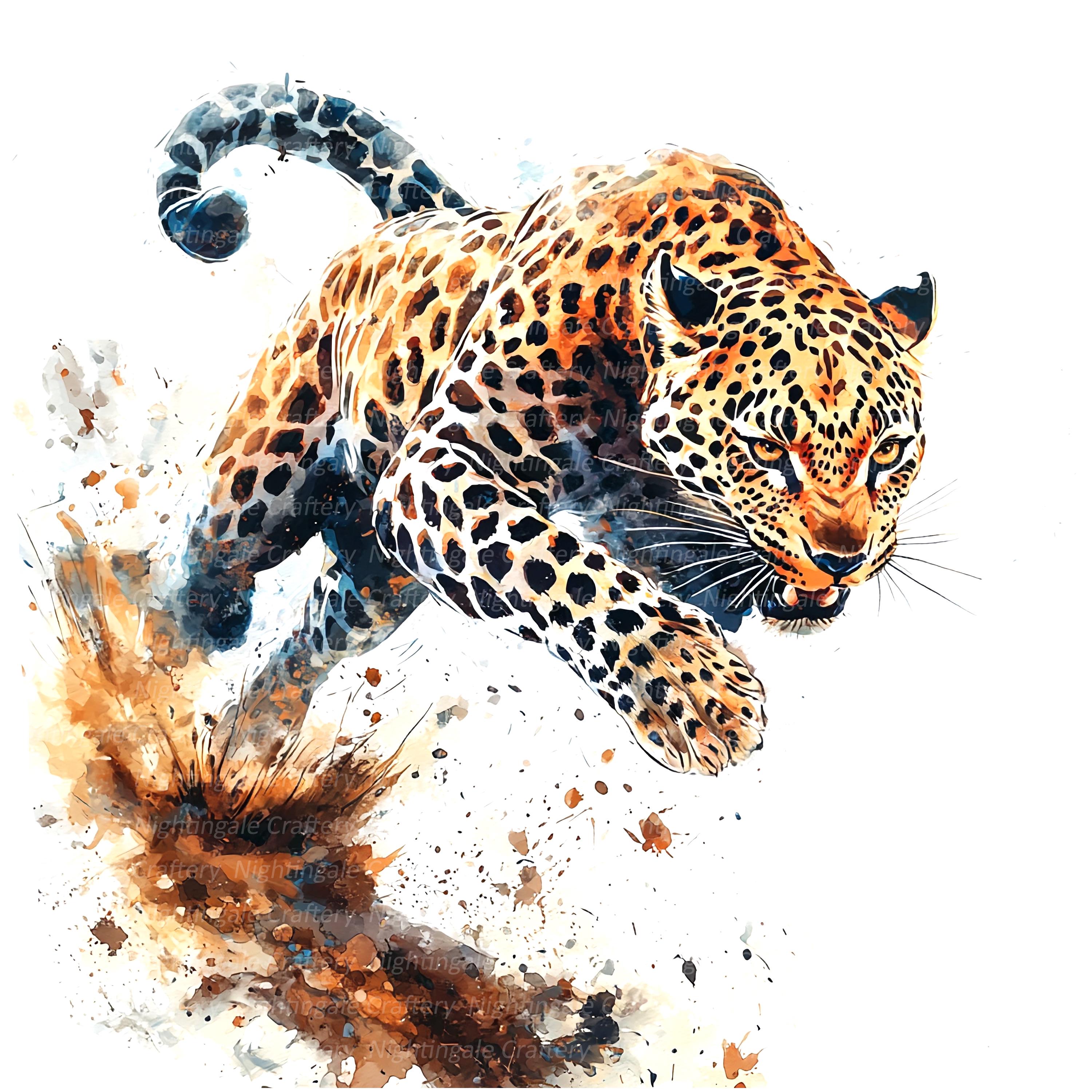 13 Leopard Jump Clipart, Leopard Attacking, Printable Watercolor ...