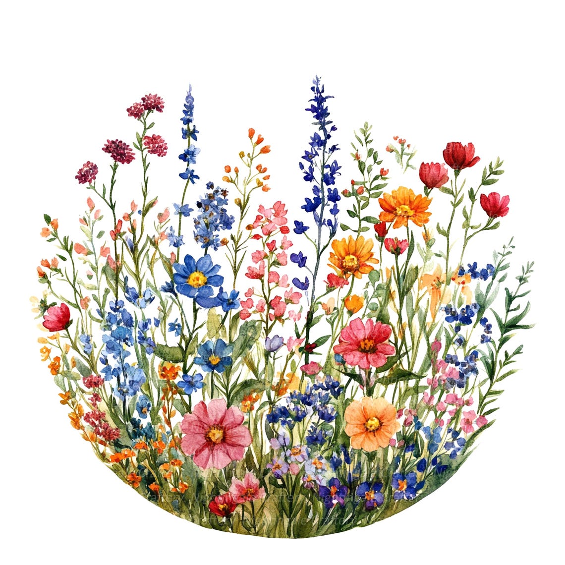 10 Wildflower Circular Decor Clipart, Flowers Wreath, Printable ...