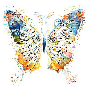 12 Butterfly Music Notes Clipart, Wall Print, Printable Watercolor ...