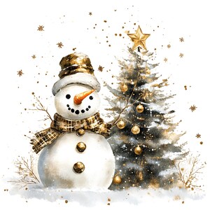 8 Golden Snowman Clipart, Christmas Clipart, Printable Watercolor ...